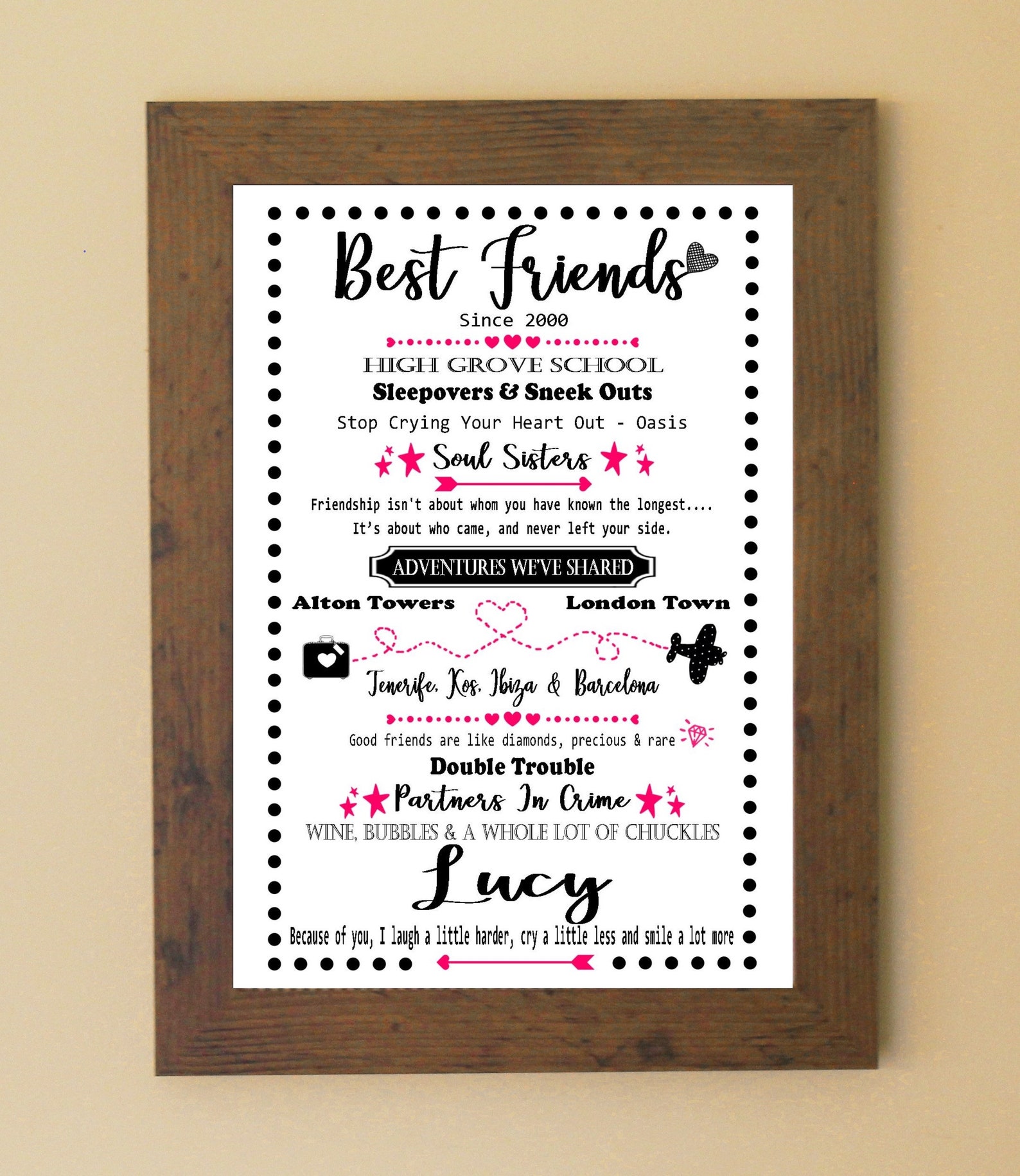 Personalised BEST FRIENDS BORDER Memories Keepsake A4 Print Sold as the ...