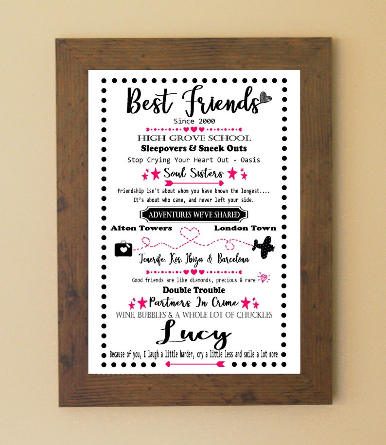 Personalised BEST FRIENDS BORDER Memories Keepsake A4 Print Sold as the ...