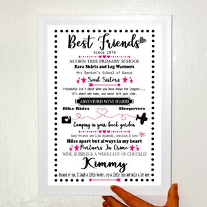 Personalised BEST FRIENDS BORDER Memories Keepsake A4 Print Sold as the ...