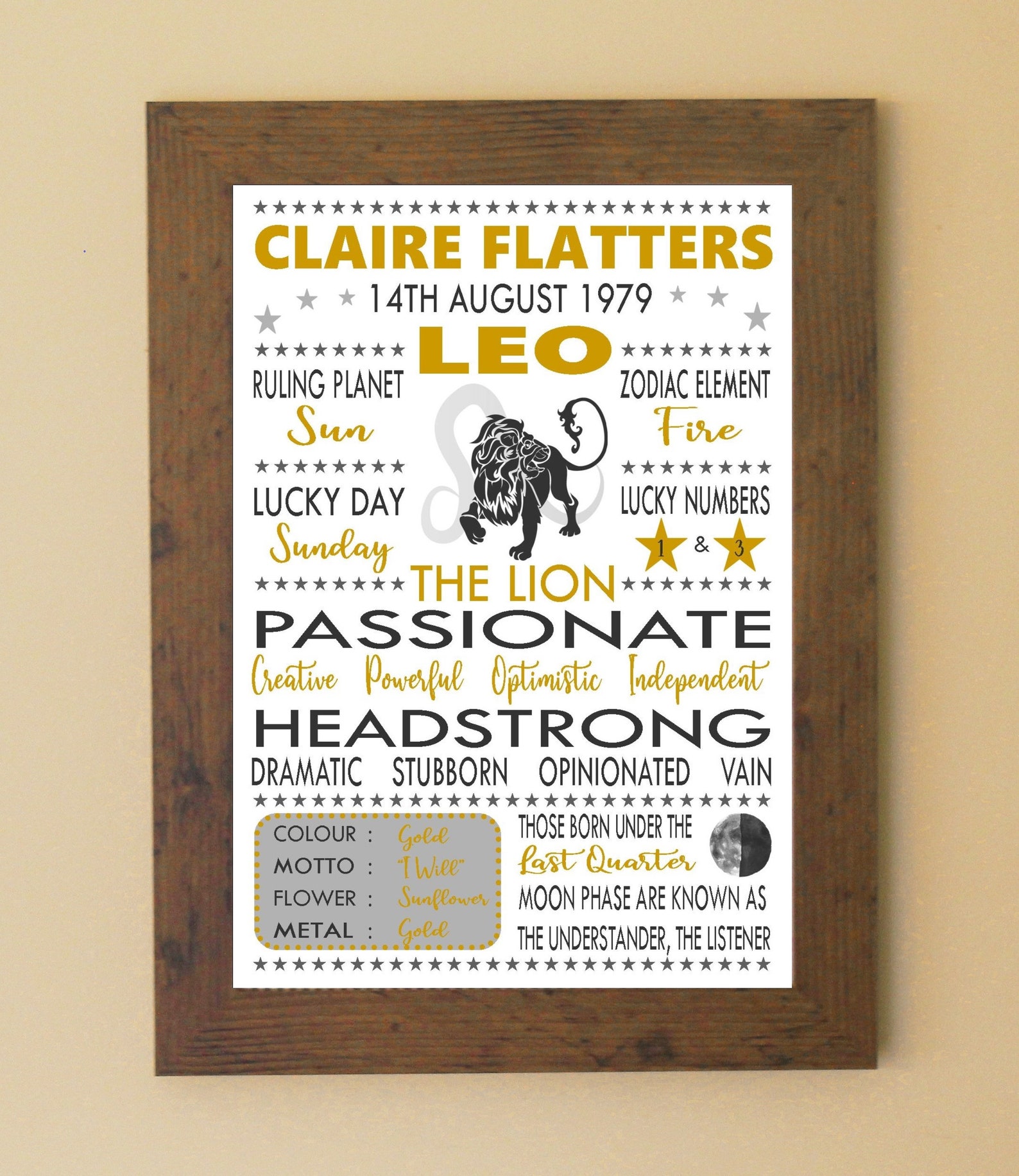 PERSONALISED Leo Star Sign Zodiac Birthday Horoscope A4 - Etsy