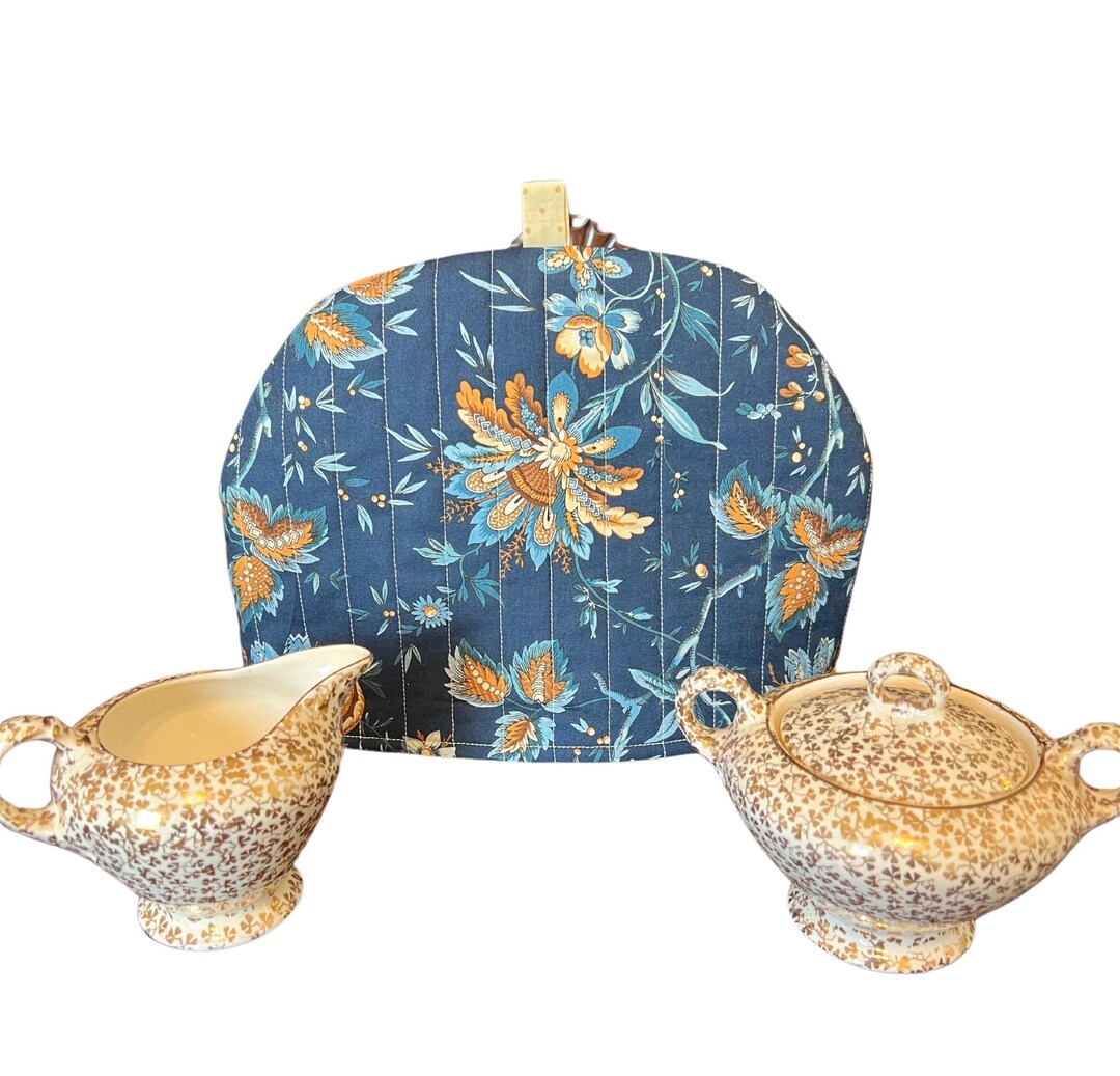 Blue Teapot Cozy, Blue Floral Teapot Cover, Gold and Blue Tea Pot Cozy ...
