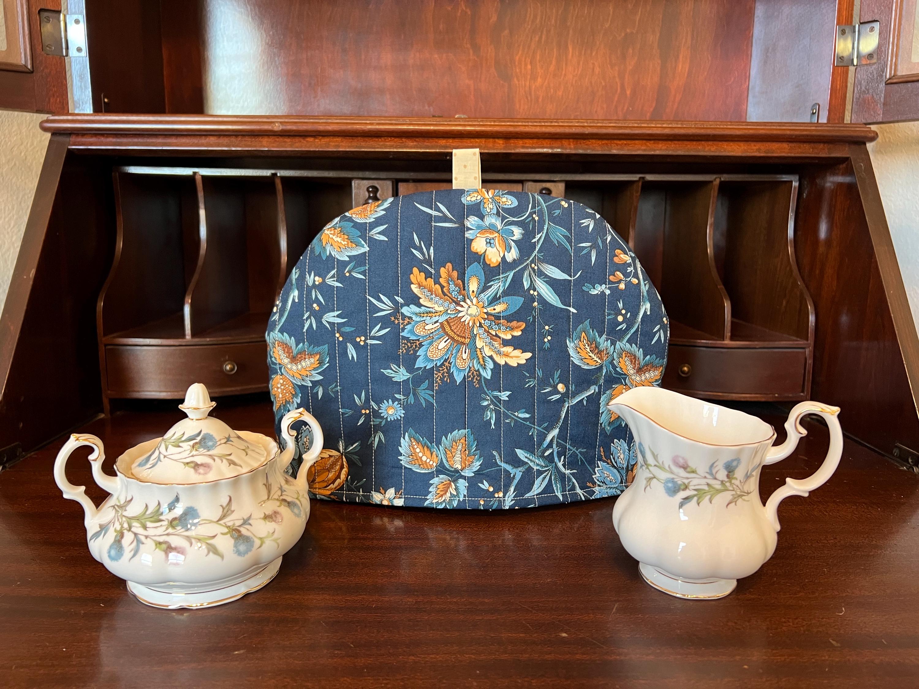 Blue Teapot Cozy, Blue Floral Teapot Cover, Gold and Blue Tea Pot Cozy ...