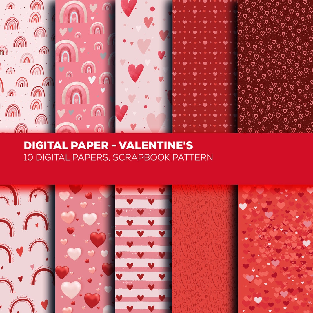 Valentines Day Digital Paper, Rainbow Love, Love Digital Paper, Happy ...