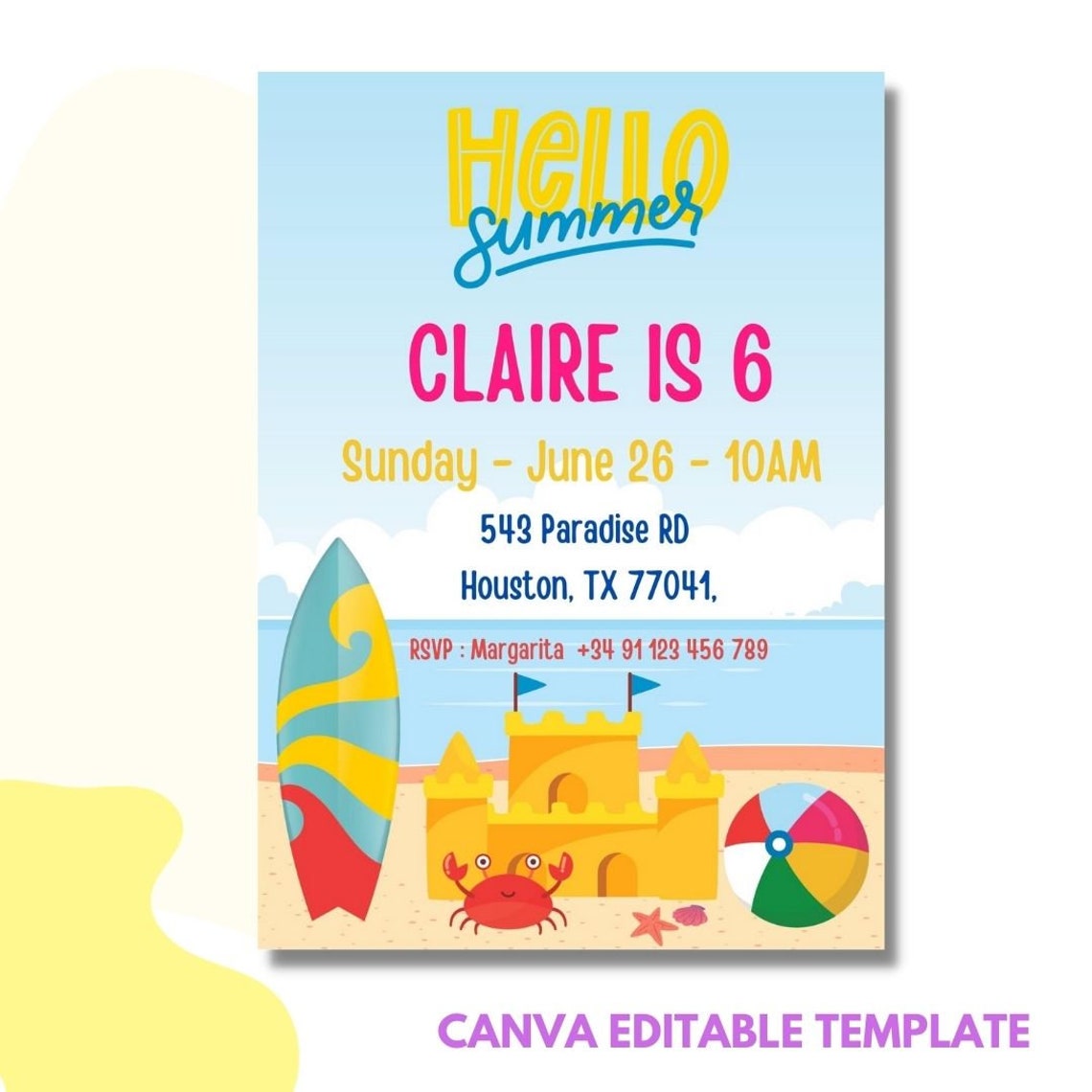 Summer Birthday Party Invitation Template Editable Summer - Etsy