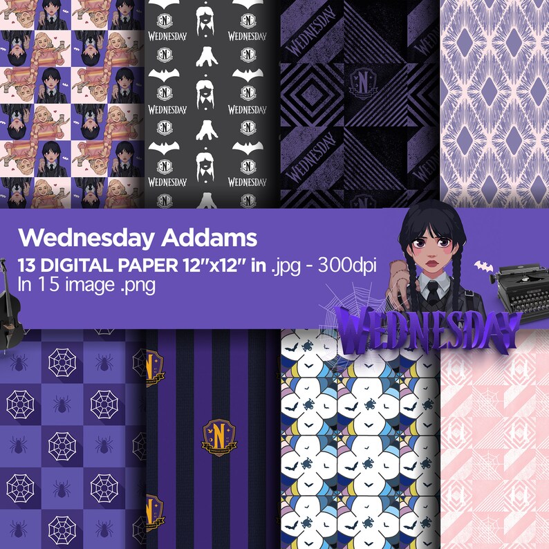 Wednesday Addams Digital Papers Wednesday Addams Backgrounds - Etsy