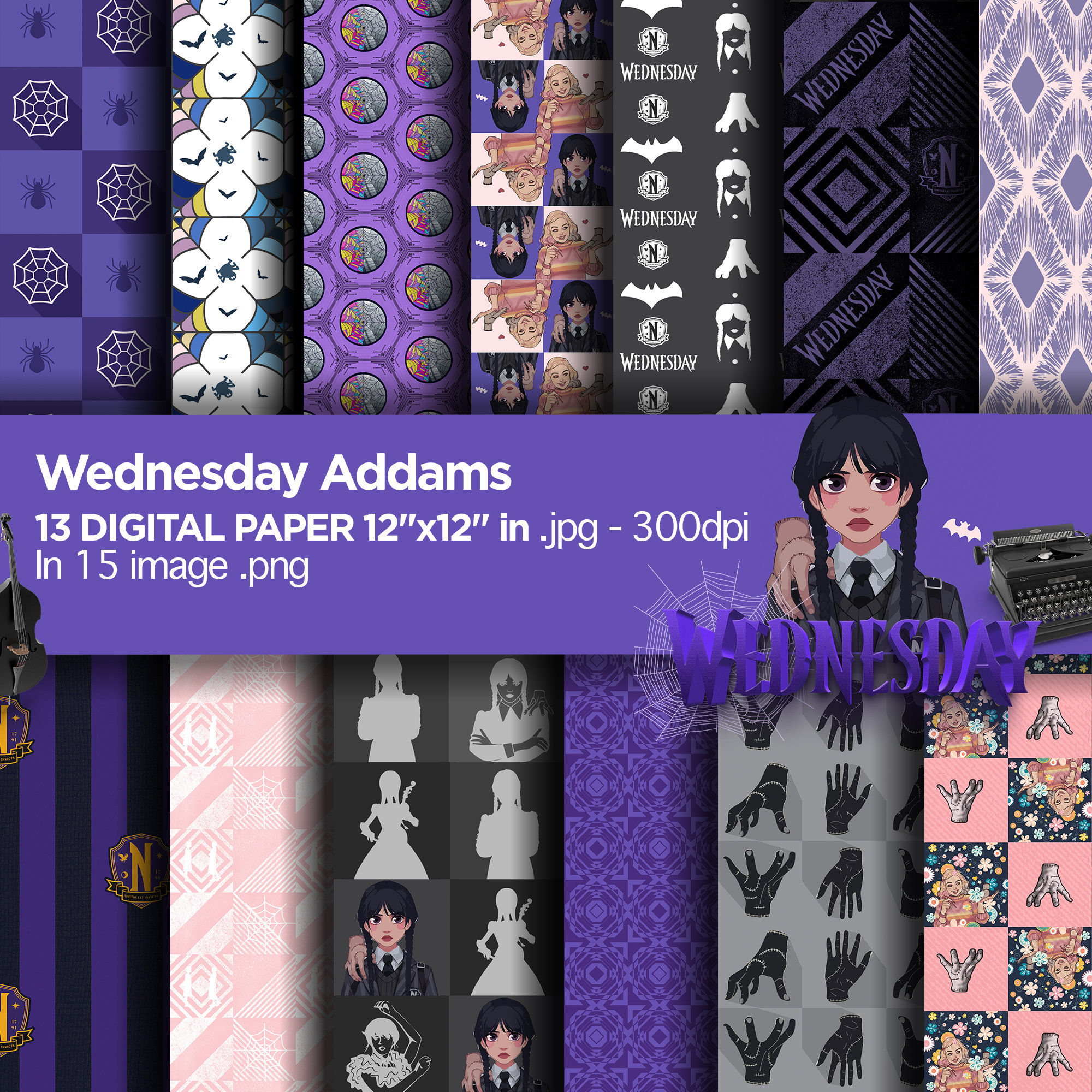 Wednesday Addams Digital Papers Wednesday Addams Backgrounds - Etsy