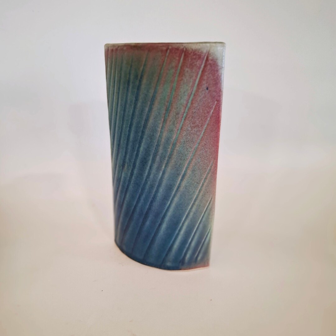 Tall Pottery Vase, Vintage Australian, by Enid O'brien, Blue and Pink ...