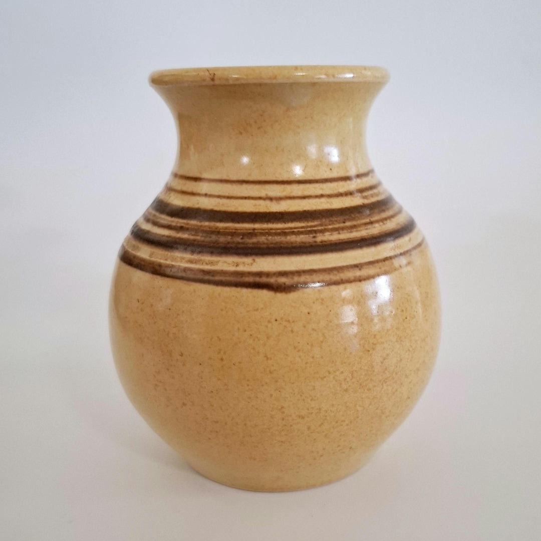 Vintage Australian Pottery Vase: Pale Yellow With Brown Banding, Andy ...