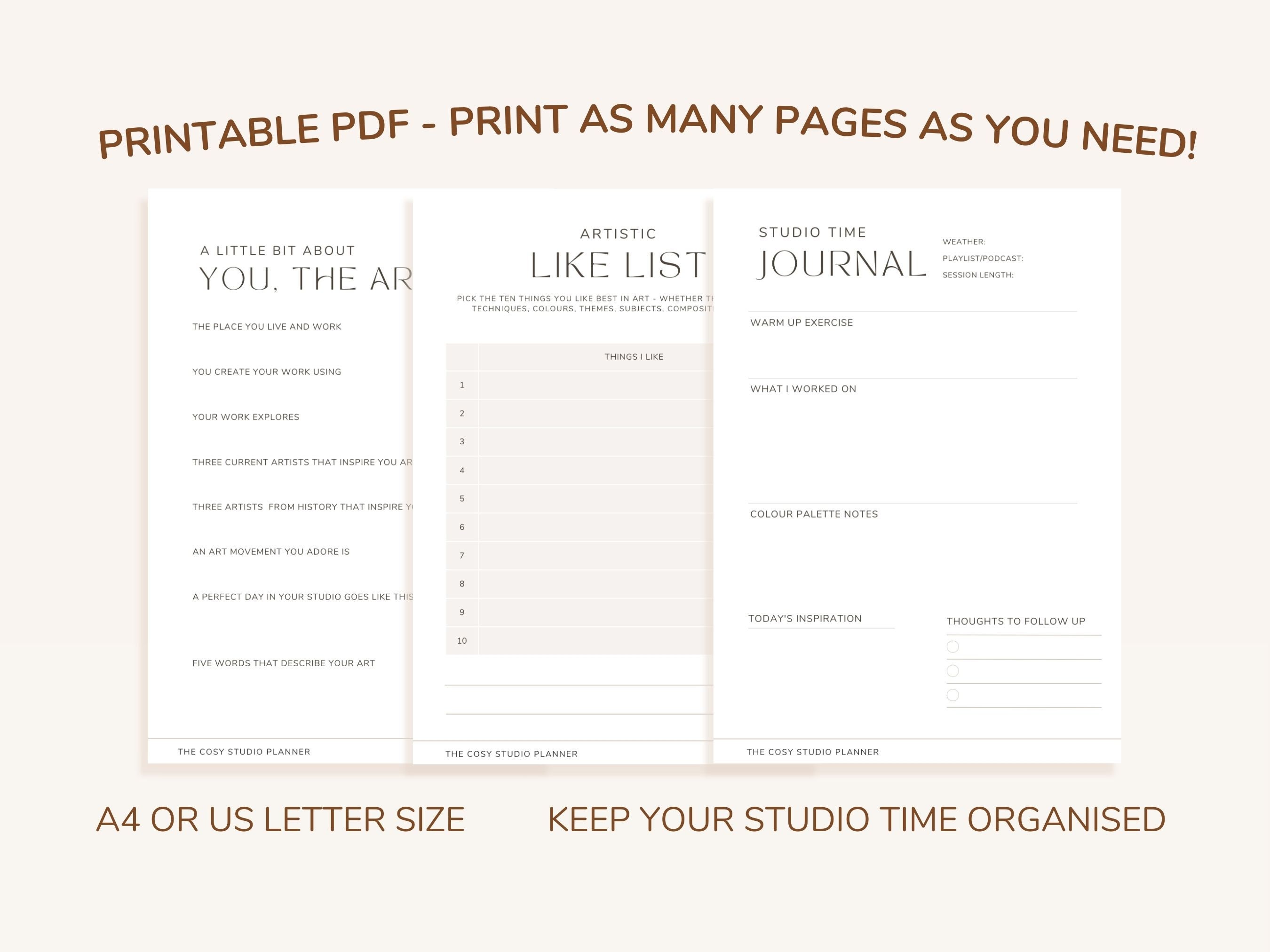 Studio Planner: Printable PDF Art Planner Schedule Workbook, Digital ...