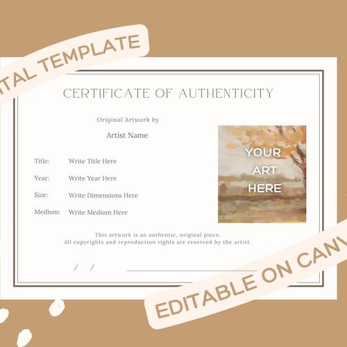Printable Certificate of Authenticity Template Original Art - Etsy