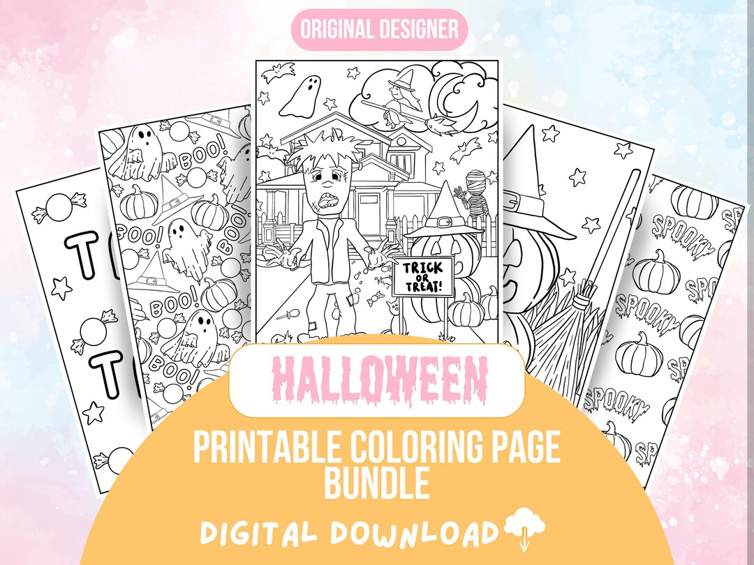 Halloween Coloring Page Bundle | Printable Coloring Page, Halloween ...