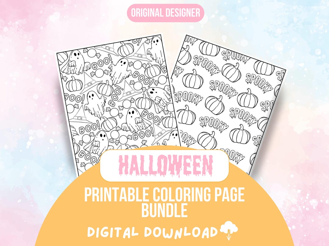Fall Ghost & Pumpkin Coloring Page Bundle | Set of 2, Spooky Printable ...