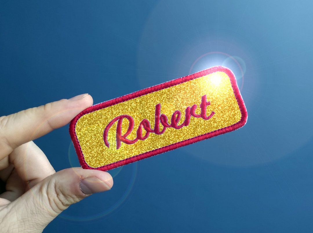 Custom Glitter Vintage Name Patch Embroidered Iron on Name Tag, Uniform Name Patch, Vintage ...