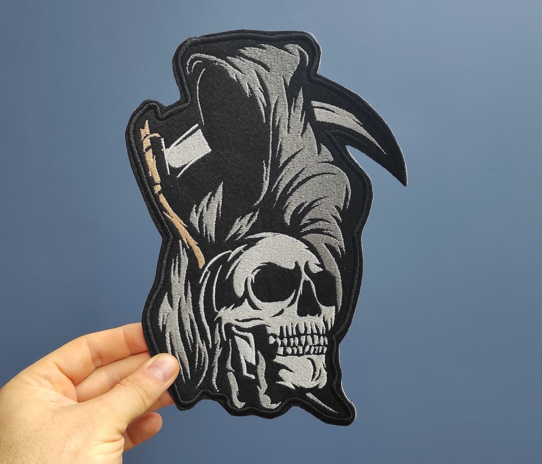 SKULL REAPER Large Back Patch for Custom Biker Vest, Embroidered Large Iron on Patch, Backpatch ...