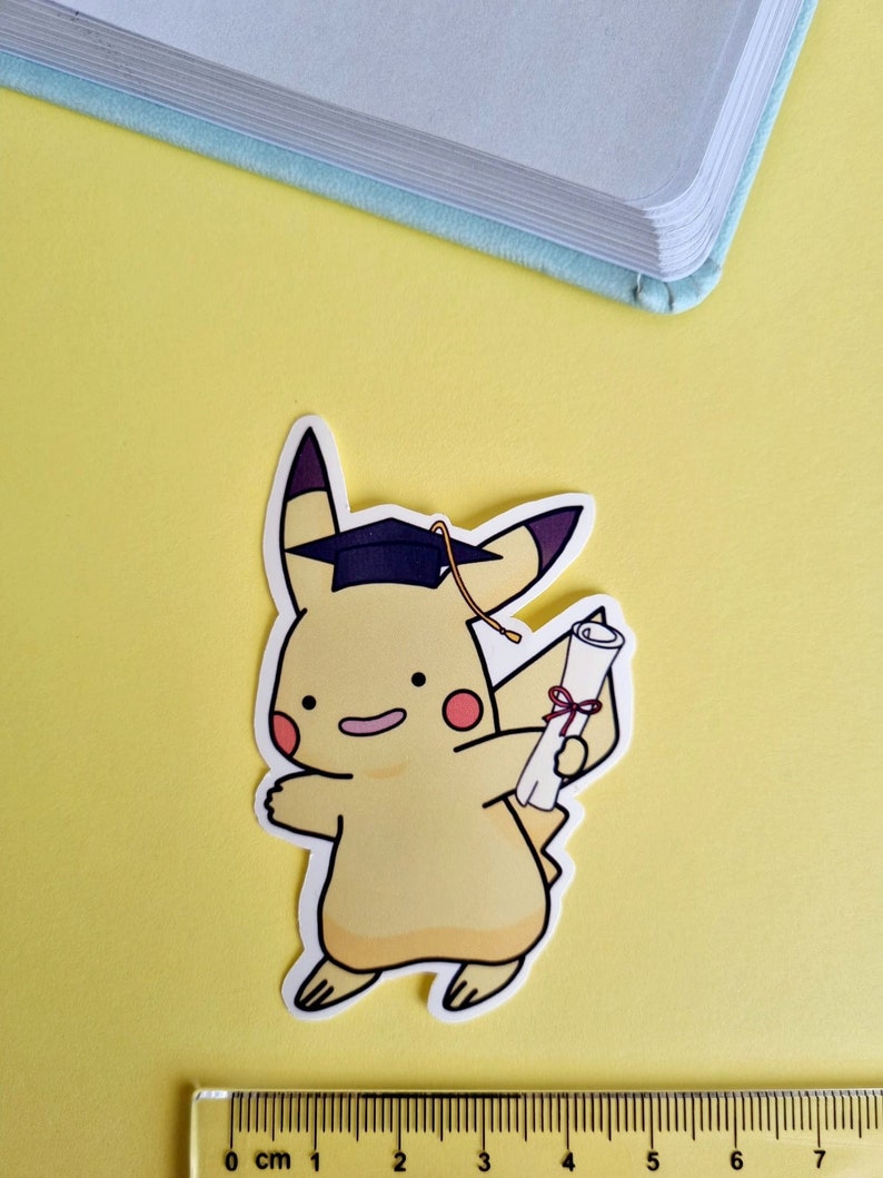 Derpy Ditto Pikachu Graduation Premium Glossy Vinyl Stickers / Card ...