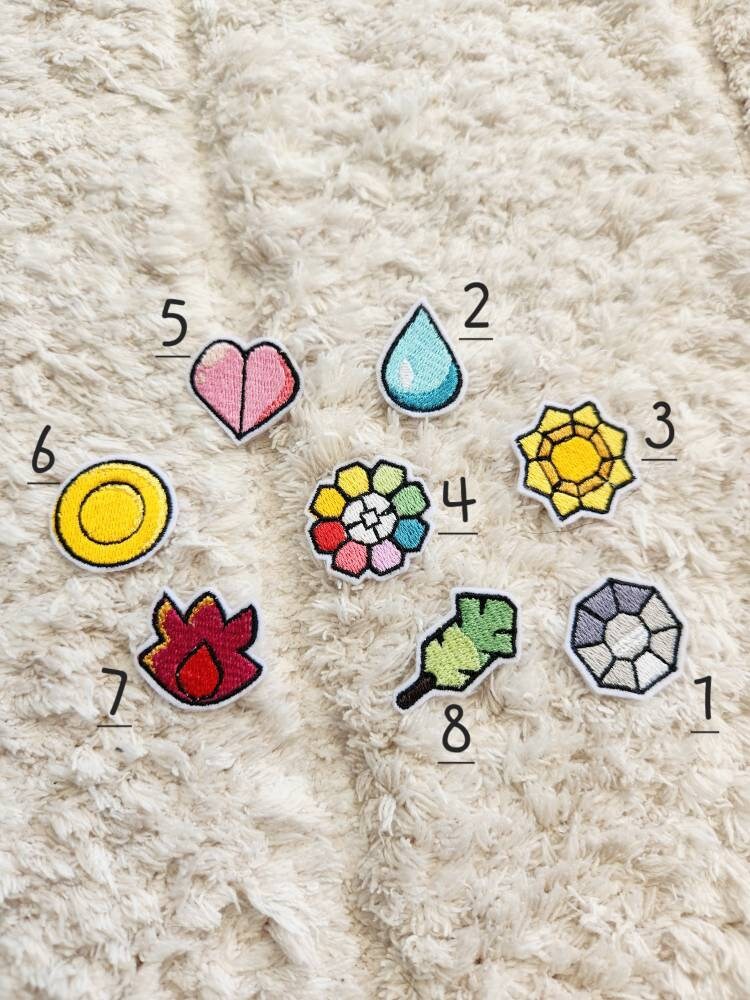 Pokemon Gym Badges kanto/gen 1 Iron on Patch Handmade Embroidered ...