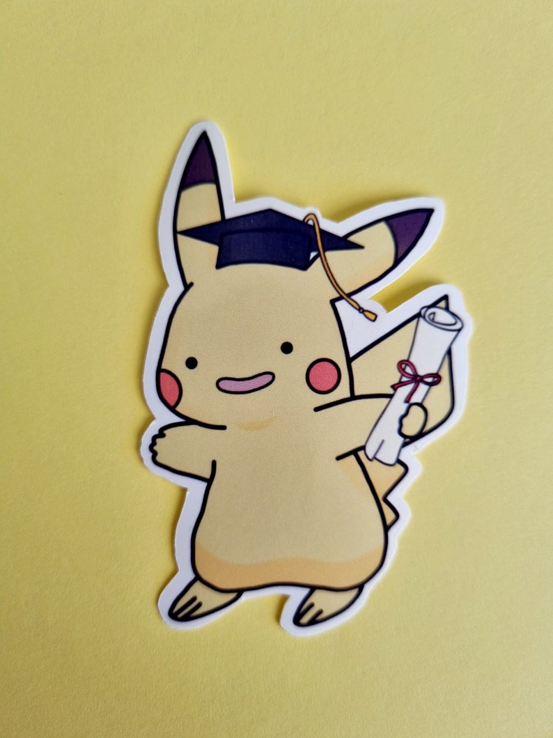 Derpy Ditto Pikachu Graduation - Premium Glossy Vinyl Stickers / Card ...