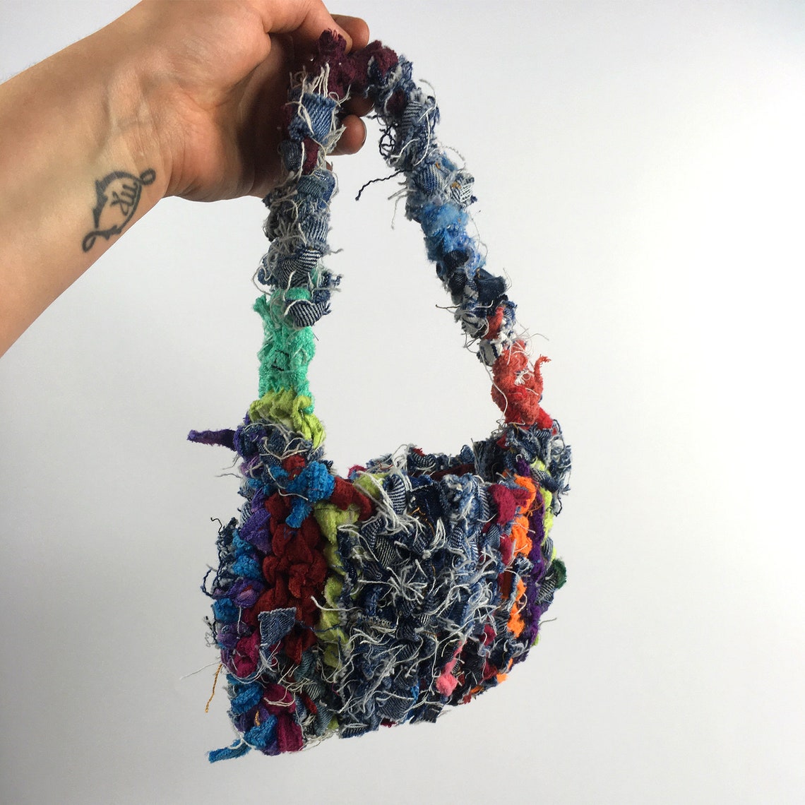 Knitted Upcycled Bag denim & Jersey - Etsy