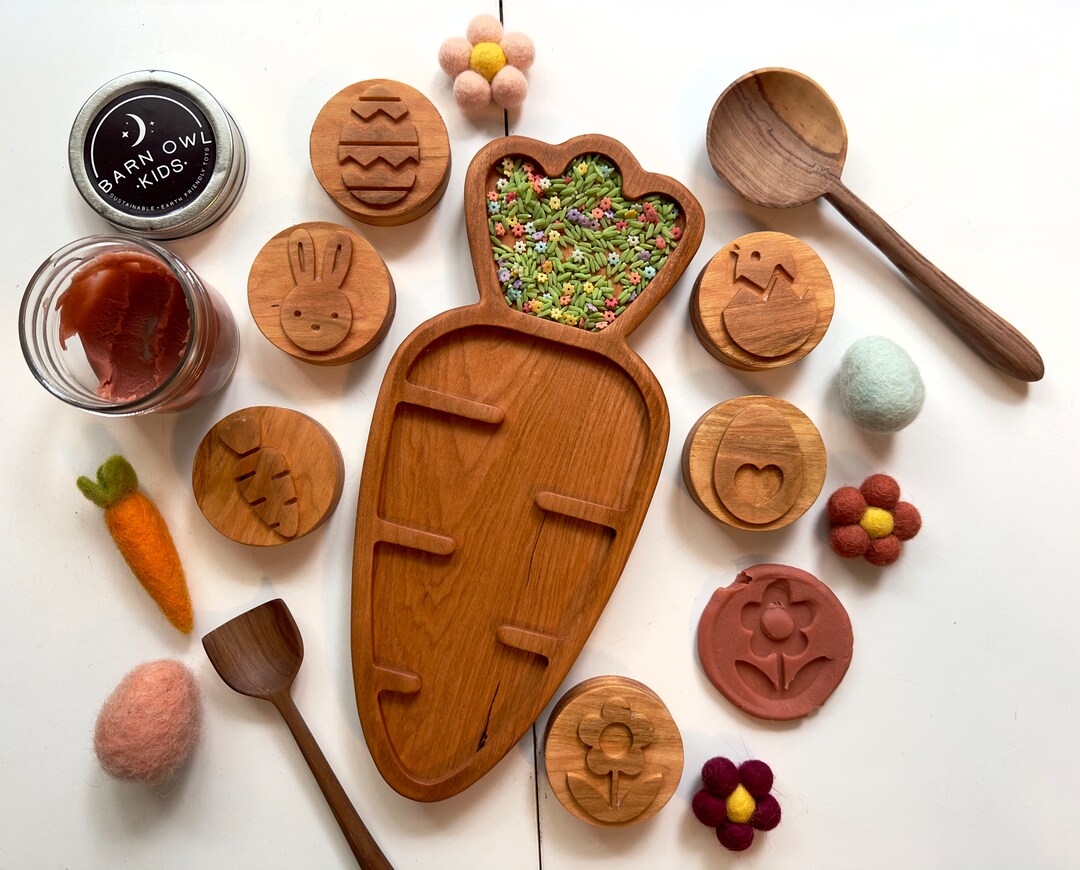 Carrot Cherry Wood Tinker Tray Board Sorting Homeschool Spring Lesson ...