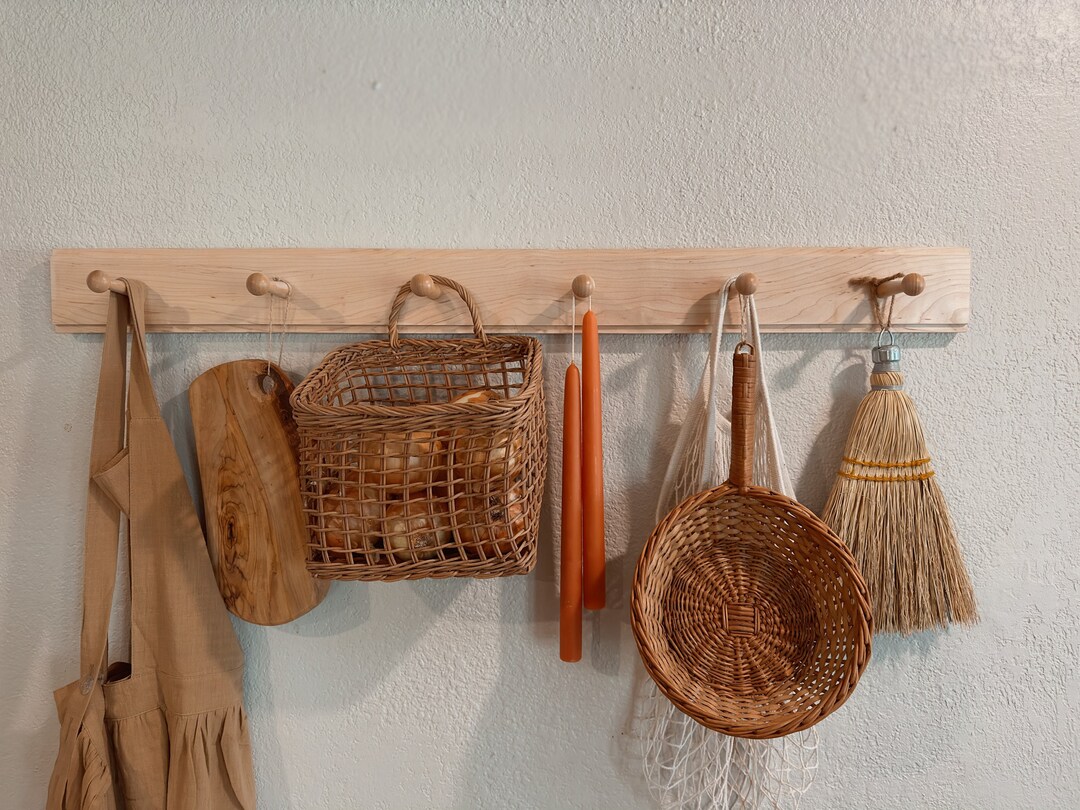 6 Peg Maple Wood SHAKER RAIL Rack Kitchen Entryway Bedroom - Etsy