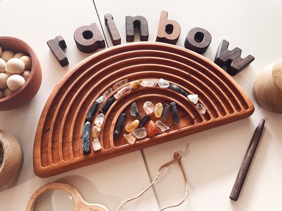 Rainbow Sensory Tray With Sorting Space Cherry Wood Sensory - Etsy