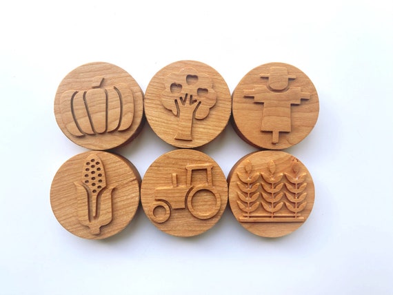 HARVEST Cherry Wood Play Dough STAMP SET Playdough Fall Autumn - Etsy