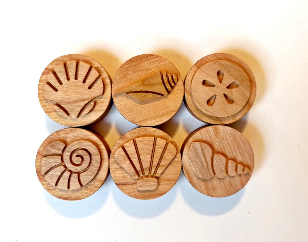 Ocean Treasures Cherry Wood Ocean Beach Playdough Stamp Set Chunky Play ...