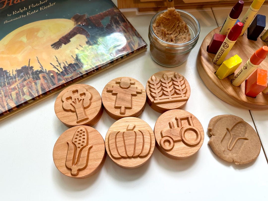 HARVEST Cherry Wood Play Dough STAMP SET Playdough Fall Autumn Kids ...