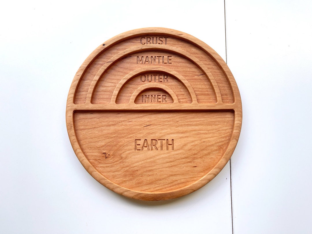 Earths Layers Engraved Sensory Tray Cherry Wood Educational Homeschool ...