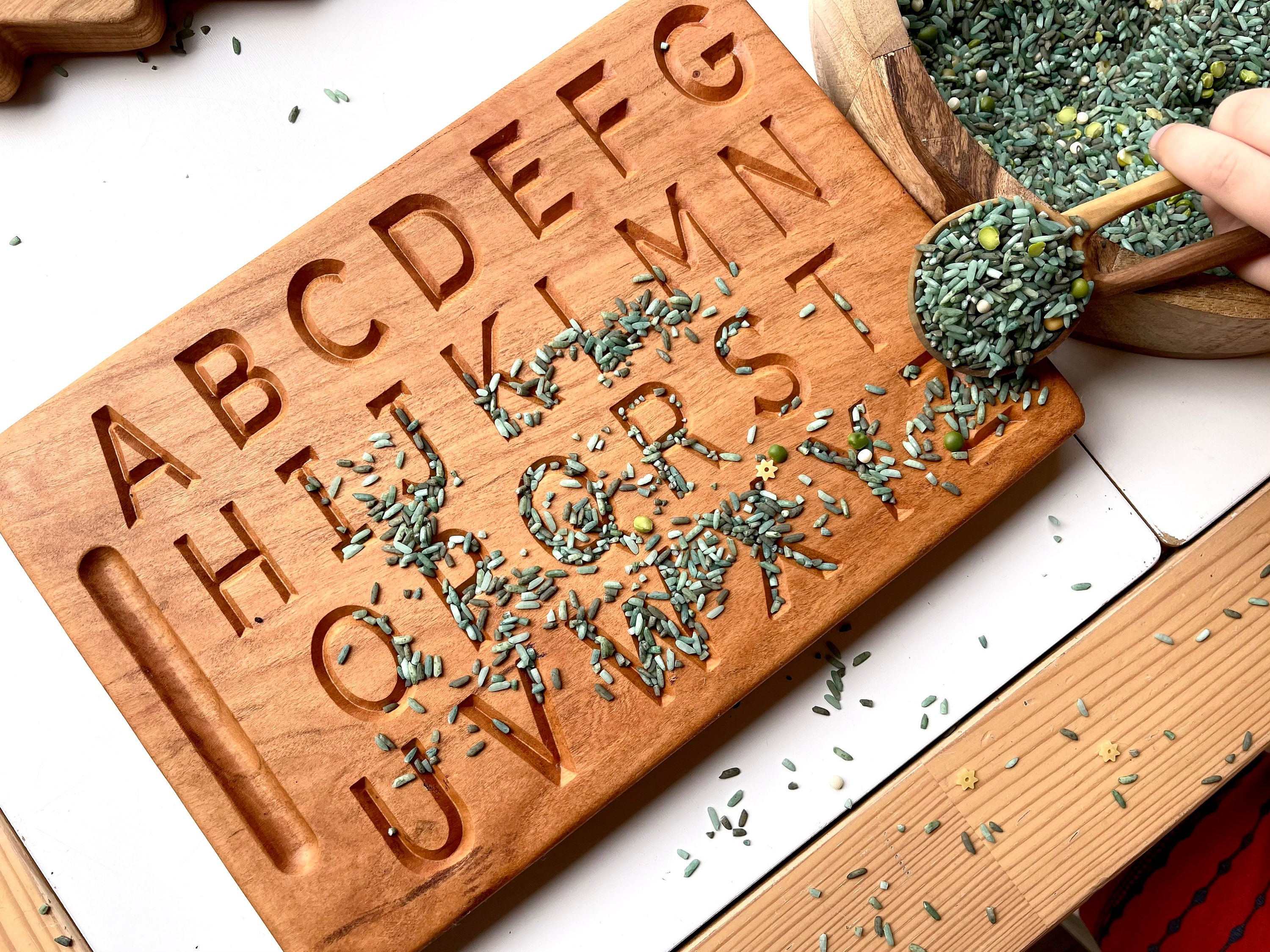 Double Sided Alphabet Tracing Tray Cherry Wood Educational Homeschool ...