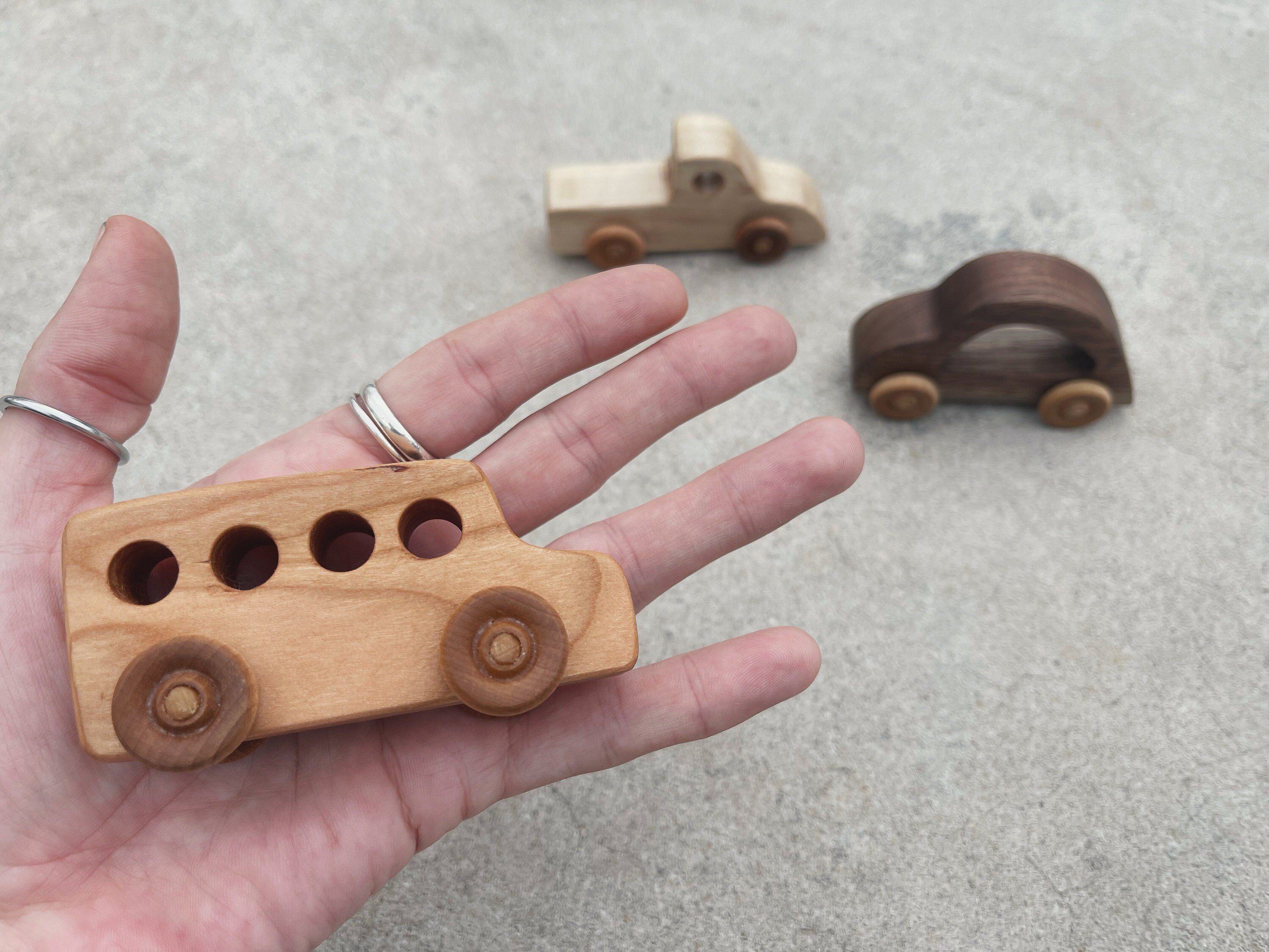 Handcrafted Wooden Mini CAR TRUCK & BUS Set Wooden Rolling Minimalist ...