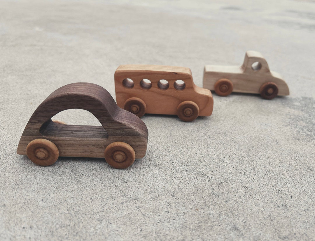 Handcrafted Wooden Mini CAR TRUCK & BUS Set Wooden Rolling Minimalist ...