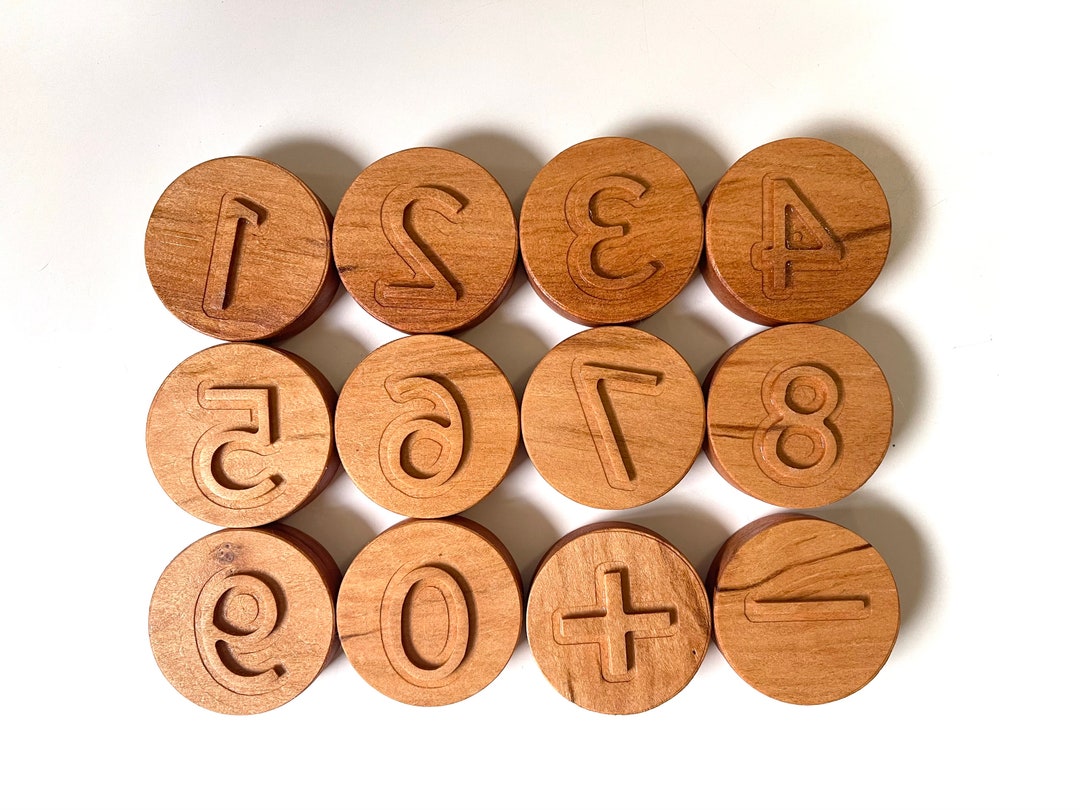 NUMBERS Cherry Wood Play Dough Stamp Set Chunky Math Kids Toddlers ...