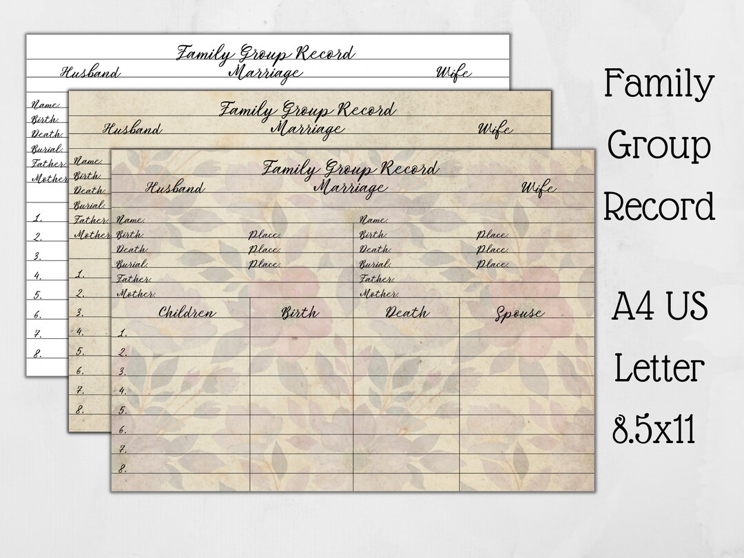 Genealogy Family Group Record - Printable Stationery - Keep Your ...