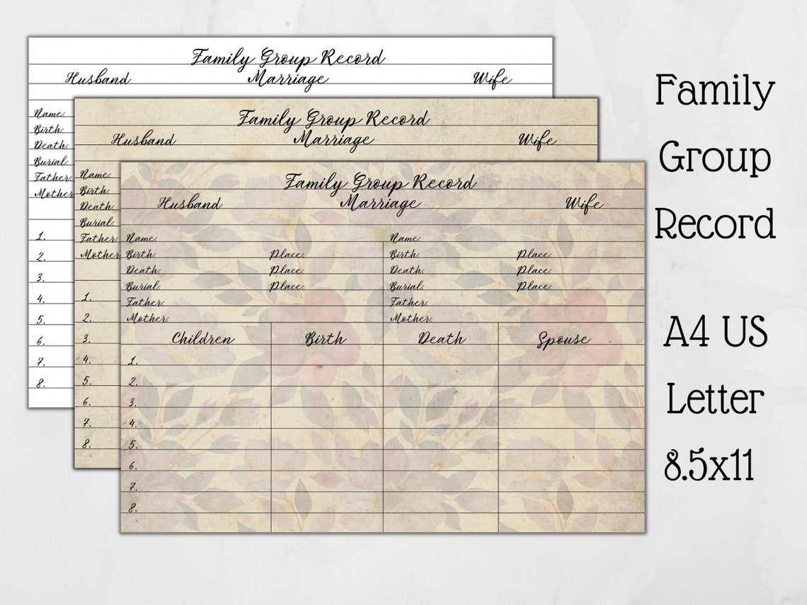 Genealogy Family Group Record - Printable Stationery - Keep Your ...