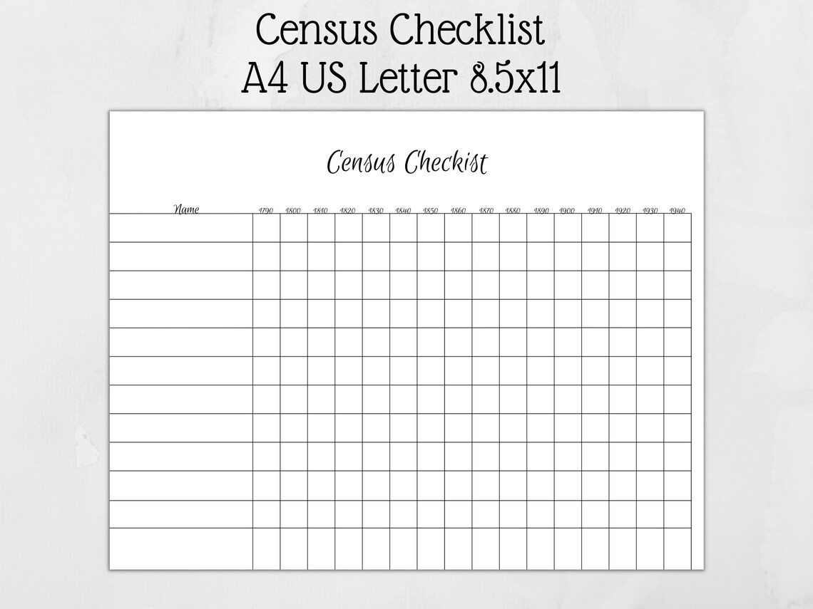 Genealogy Census Checklist Printable Stationery Keep Your | Etsy España