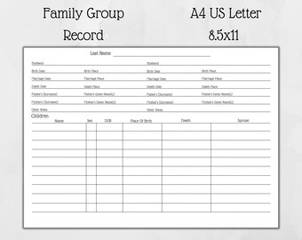 Family Group Record | Etsy