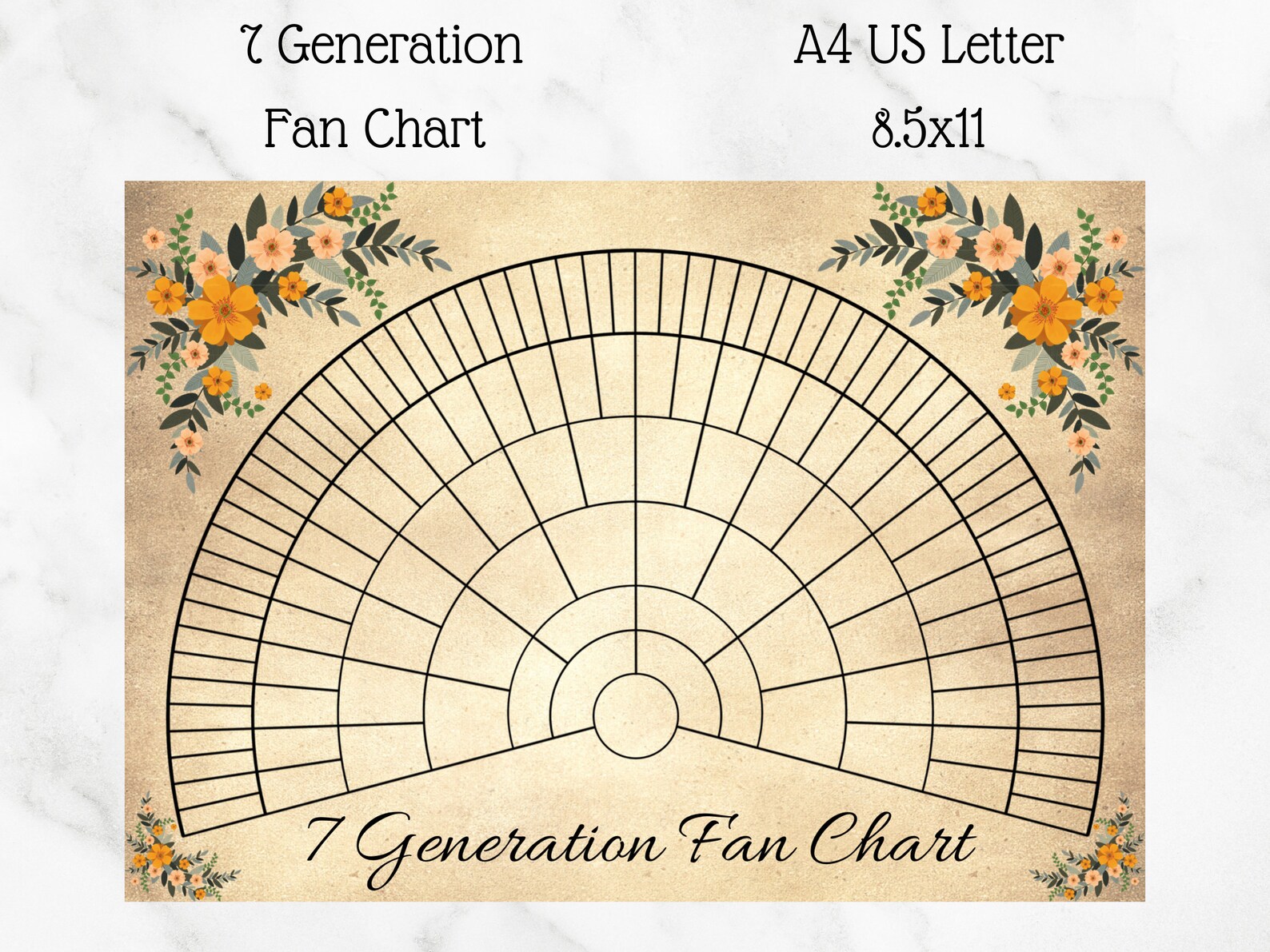 7 Generation Fan Chart Printable Stationery Keep Your - Etsy
