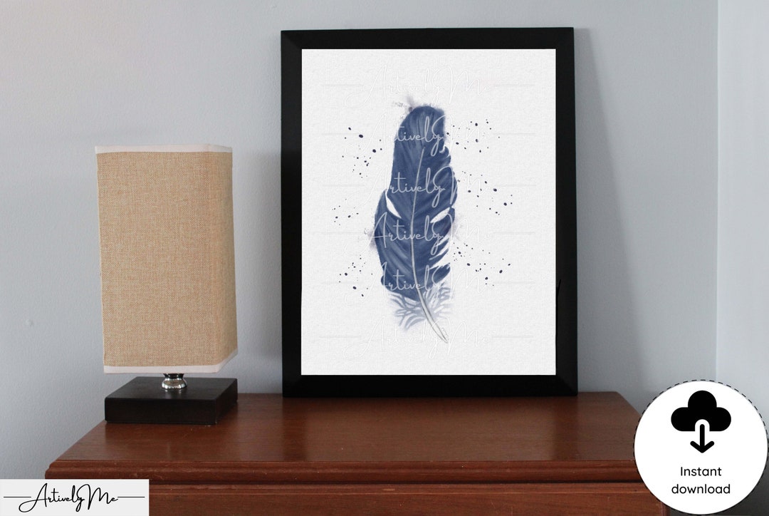 Blue Watercolor Feather Printable - Etsy