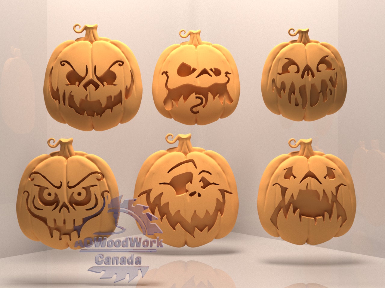 Pumpkin Set Halloween for CNC, 3D STL Model, Cnc Router Engraver ...