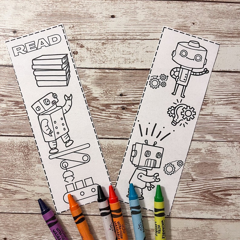 Robot Coloring Printable Bookmarks Homeschool Bookmarks - Etsy