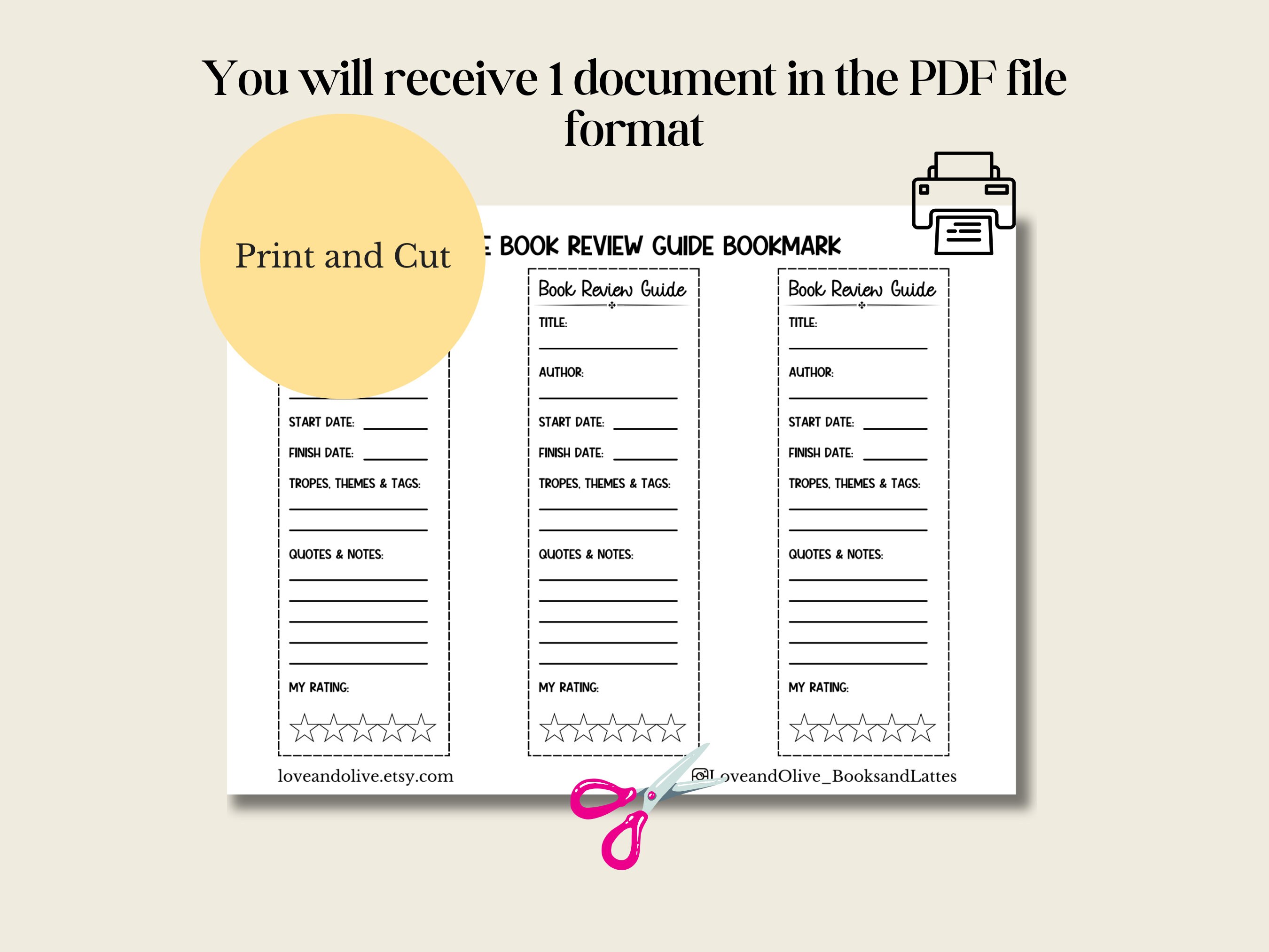 Printable Book Review Bookmark, Reading Tracker Bookmarks for Book Club ...