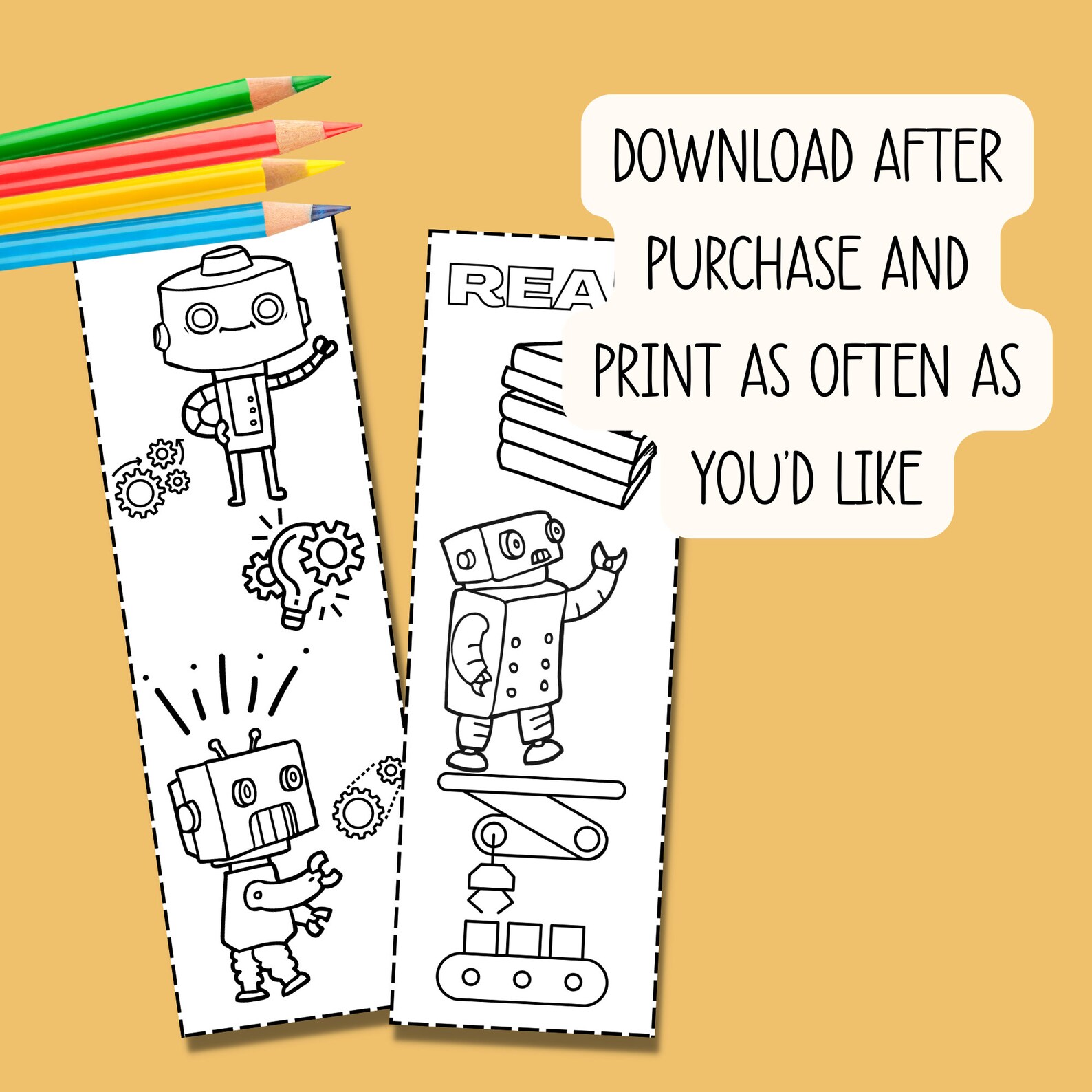 Robot Coloring Printable Bookmarks | Homeschool Bookmarks | Student ...