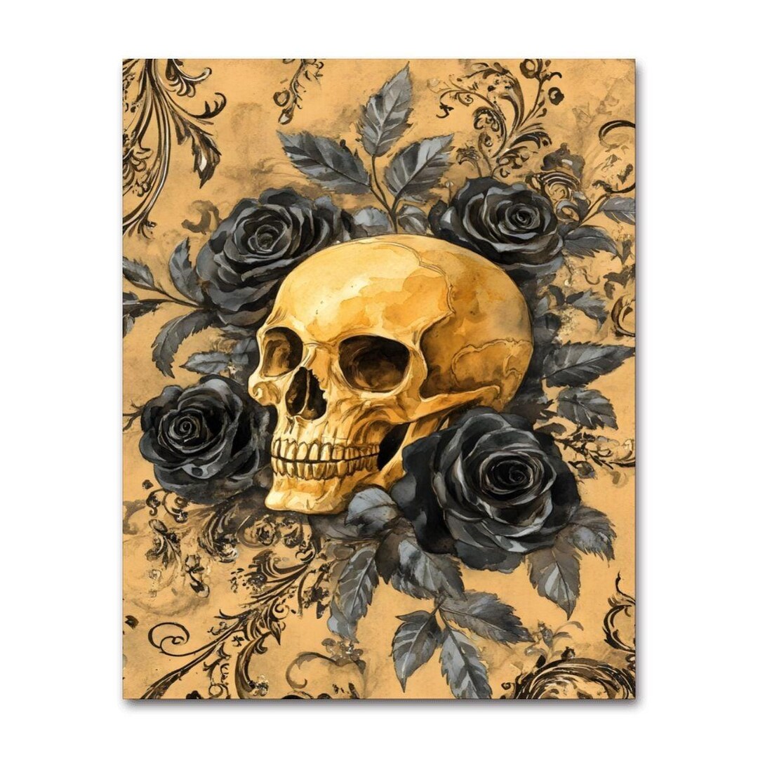 Skull Paint by Number Kit for Adults – Gothic Black Rose Art, Dark ...