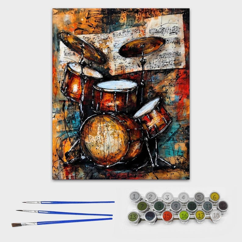 Abstract Drum Set Paint by Numbers Kit for Adults | Music Art Canvas ...