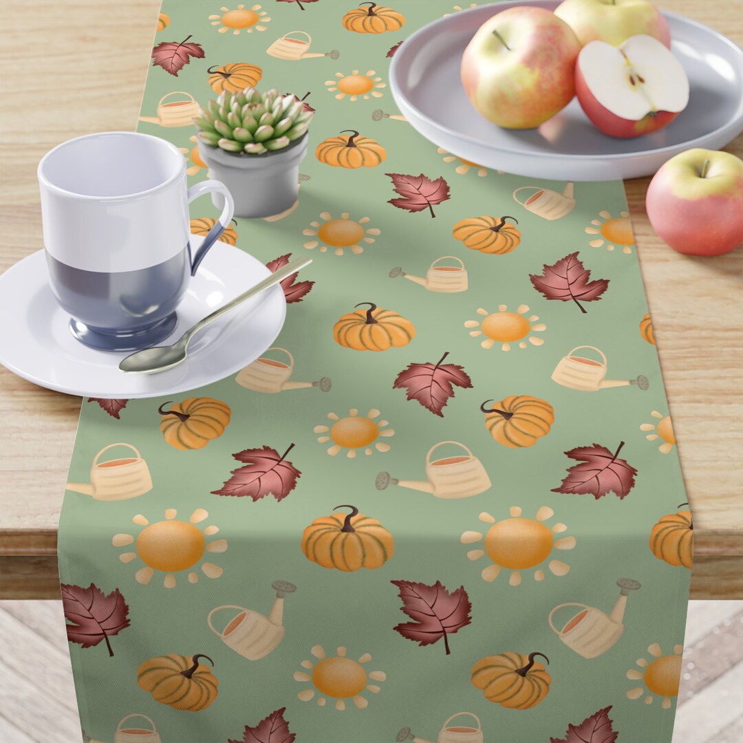 Thanksgiving Pumpkins and Leaves Pattern Table Runner for - Etsy