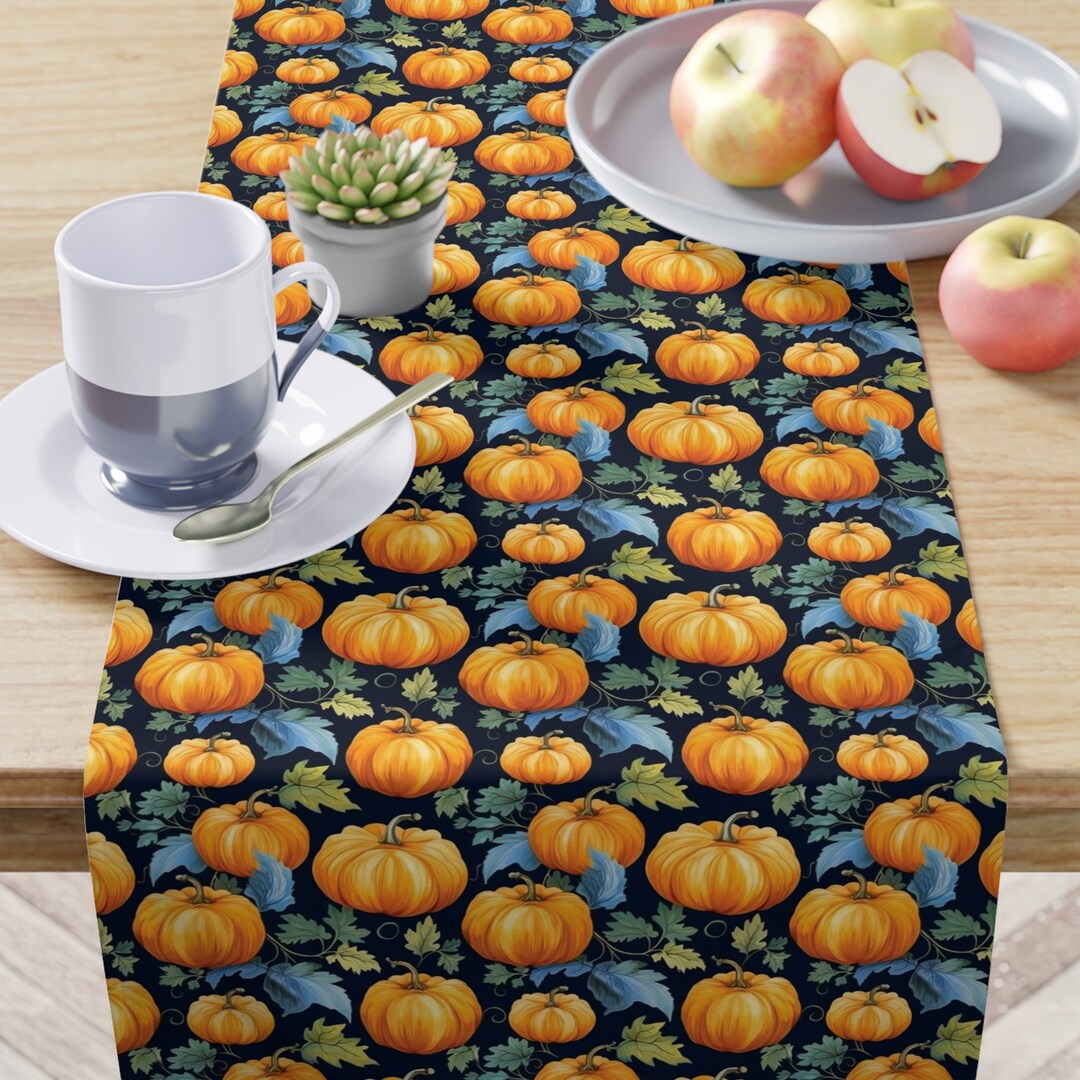 Fall Pumpkin Harvest Pattern Table Runner for Thanksgiving - Etsy
