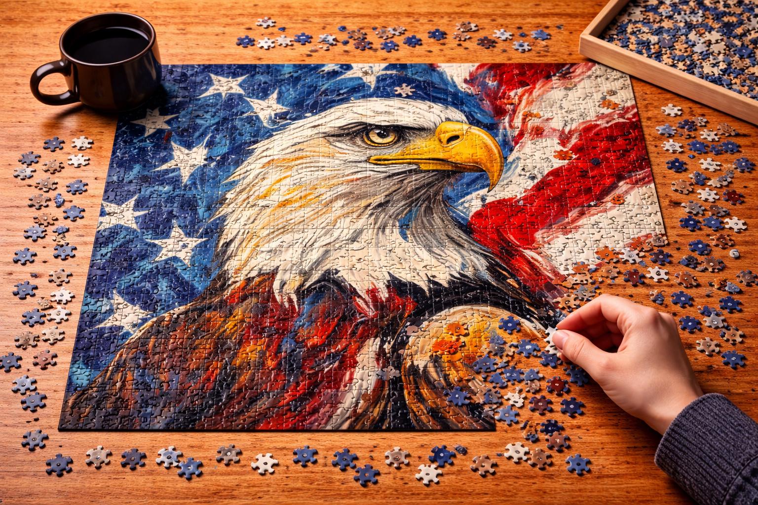 Bald Eagle Jigsaw Puzzle – Patriotic American Flag Art Puzzle, USA ...