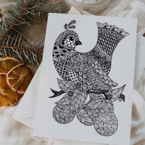 Zentangle, Greeting Card 5x7, Hand Drawn, Partridge in a Pear Tree ...