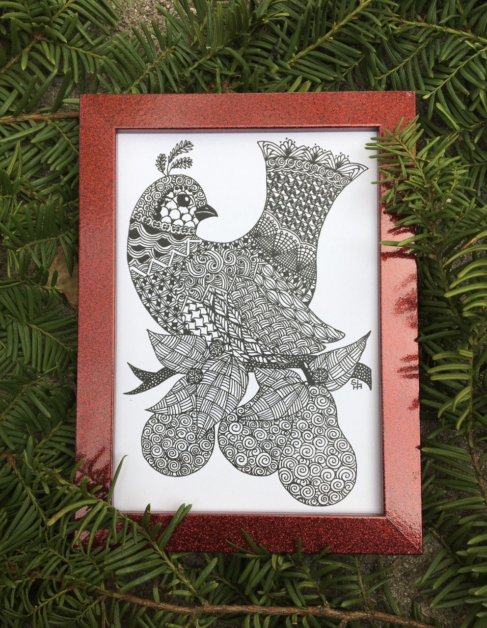 Zentangle, Greeting Card 5x7, Hand Drawn, Partridge in a Pear Tree ...